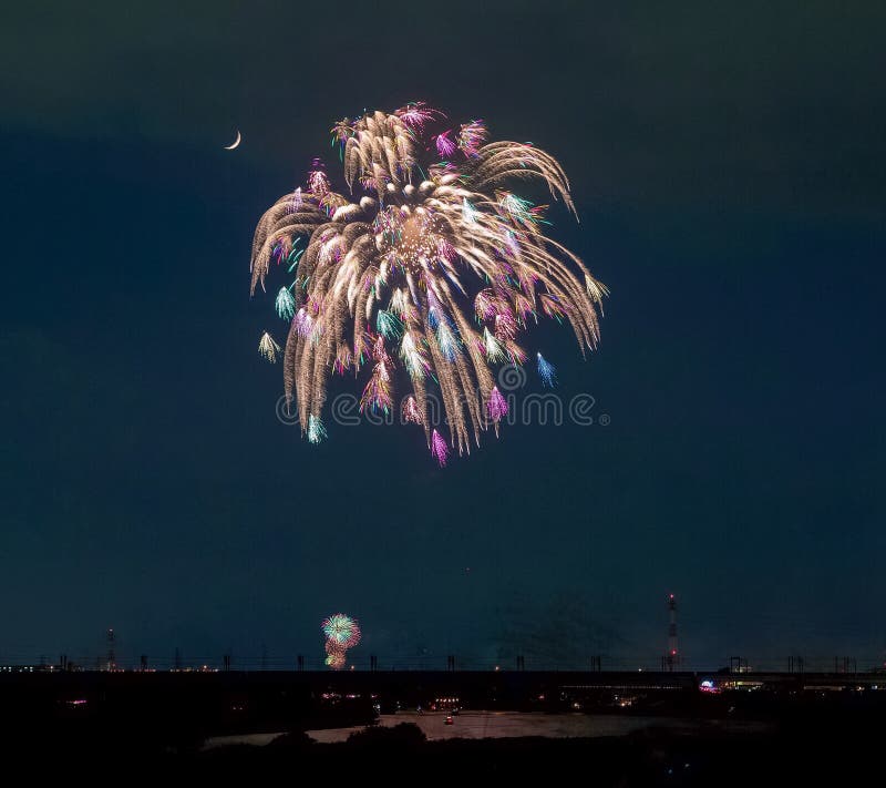 Hanabi stock image. Image of firework, moon, hanabi, light - 77861775