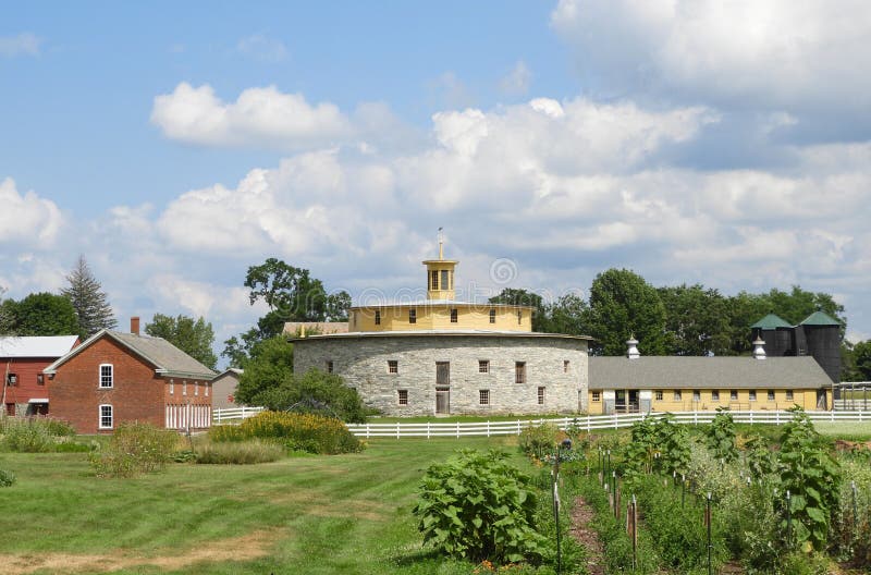 Summer View of Shaker Round Barn and Fields Stock Image - Image of ...