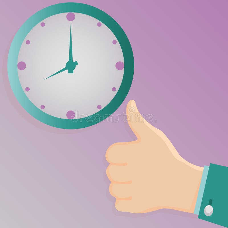 Time is 8 am and Thumbs Up. the Beginning of a New Working Day. Stock ...