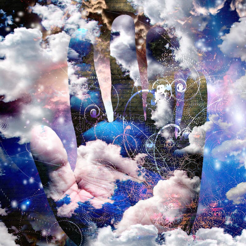 Hand abstract with clouds stock illustration. Illustration of heaven ...