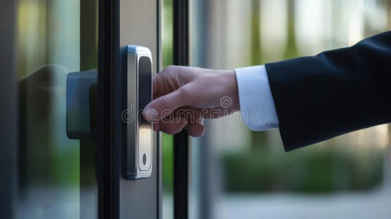 Hand Accessing Door with Modern Security Keypad and Biometric Scan ...