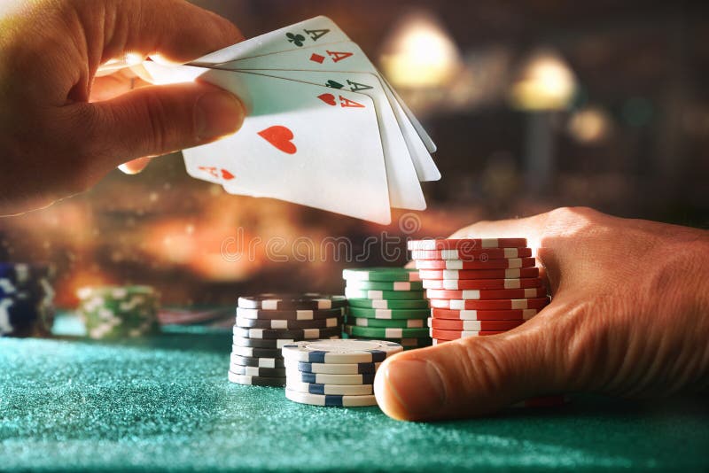 Hand with Aces and Betting on Game Mat in Room Stock Photo - Image of ...