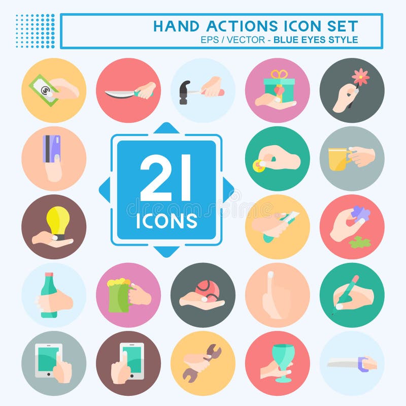 Hand Actions Icon Set. Suitable for Education Symbol. Flat Style ...
