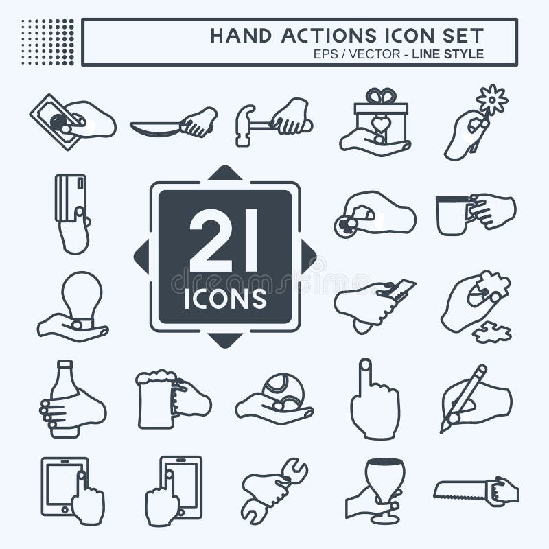 Hand Actions Icon Set. Suitable for Education Symbol. Line Style ...