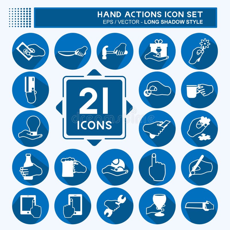 Hand Actions Icon Set. Suitable for Education Symbol. Long Shadow Style ...