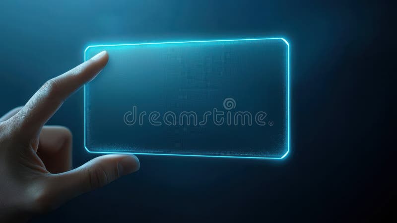 Hand Activates Glowing Square Button, Futuristic Digital Interface ...
