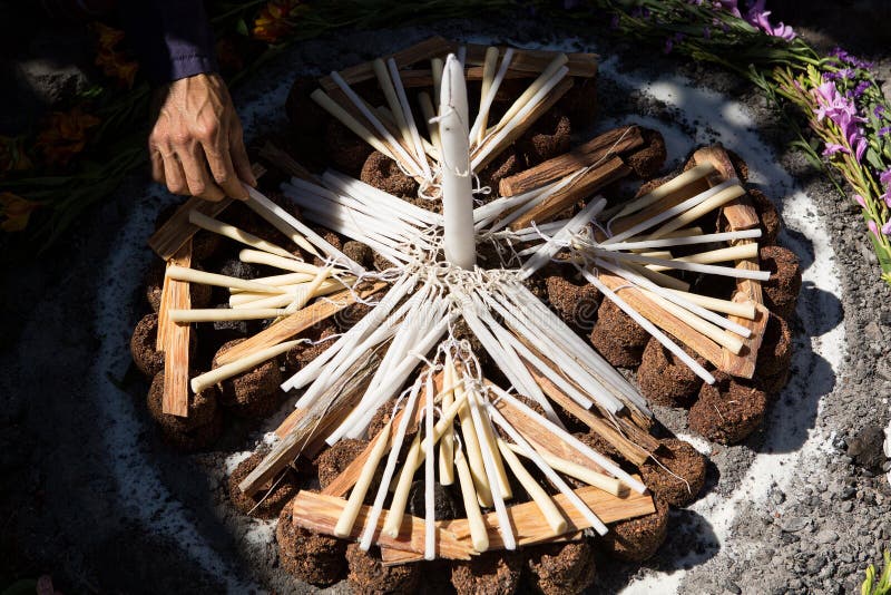 Hand Adding Candle To Shamanic Fire Ring Stock Image - Image of arrange ...
