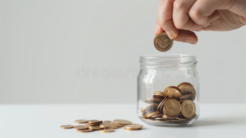 Hand Adding Coin To Jar.AI Generated Image Stock Image - Image of ...