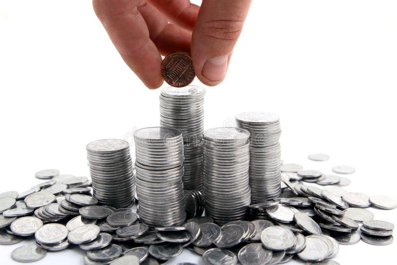 Hand adding coins stock photo. Image of dollar, riches - 41353974