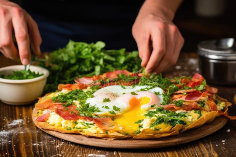 Hand Adding Cooked Egg Onto a Breakfast Torta Stock Photo - Image of ...