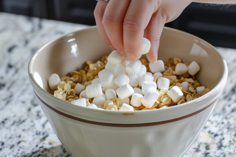 Hand Adding Marshmallows To a Bowl of Breakfast Cereal Stock Photo ...