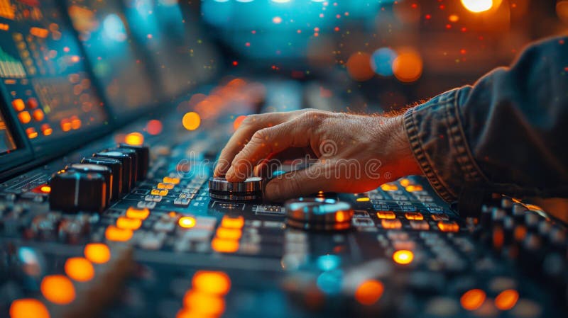 Male Hand Adjusting Audio Controls in a Professional Studio Environment ...