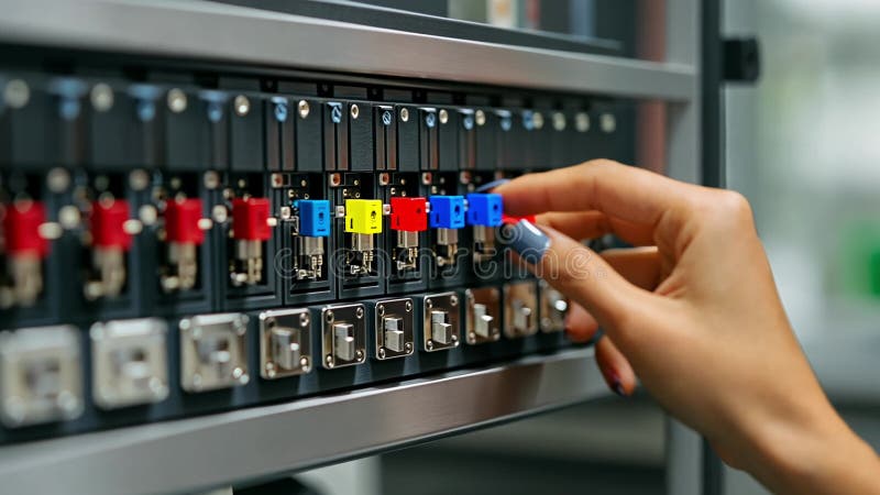 Hand Adjusting Circuit Breaker in a Control Panel at an Electrical ...