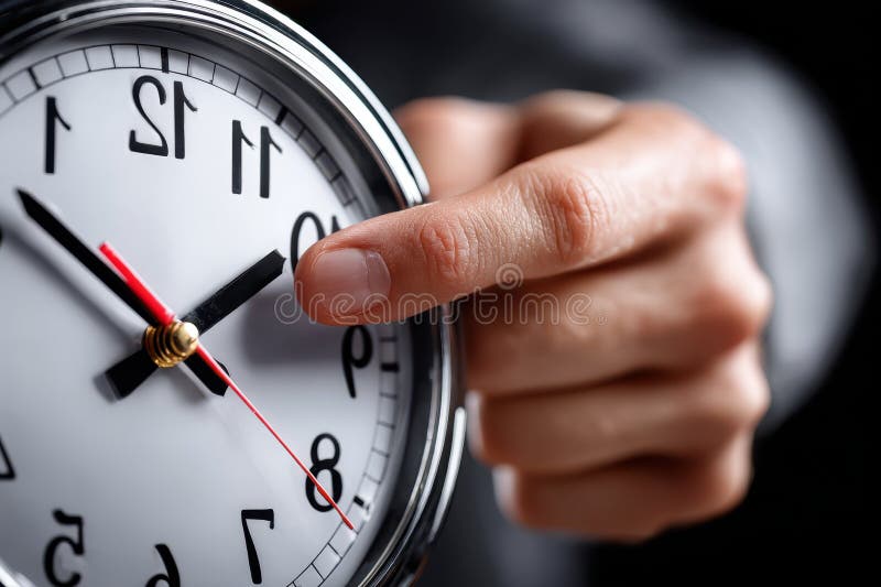 Hand Adjusting a Clock during Late Evening Hours in an Office Setting ...