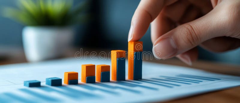 Hand Adjusting Colorful Bar Graph on Financial Report in Modern Office ...