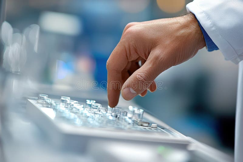 A Hand Adjusting Controls on a Scientific Instrument in a Lab Setting ...