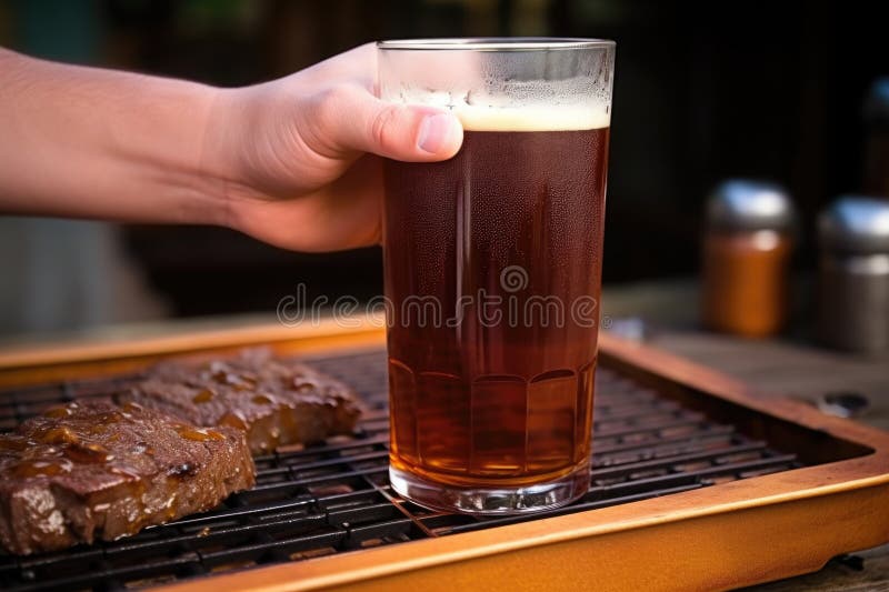 Hand Adjusting a Hot Grill, Amber Ale in a Pint Glass Set To the Side ...