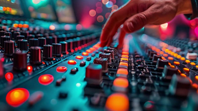 A Hand Adjusting the Knobs of a Soundboard during a Performance Stock ...