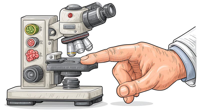 Hand Adjusting a Microscope, Pixel Art Illustration, Closeup View ...