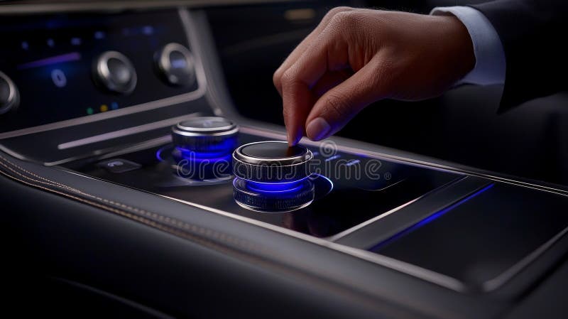 A Hand is Adjusting a Modern Control Dial with Illuminated Features in ...