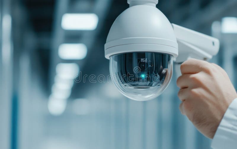 Hand Adjusting Security Camera in Modern Data Center Stock Illustration ...