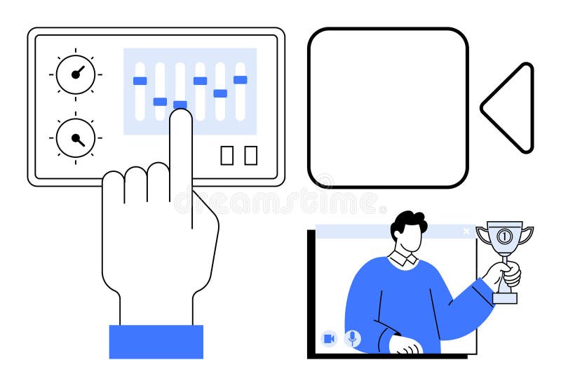 Hand Adjusting Sliders on a Control Panel, Video Player Interface Elements, Person Holding a ...