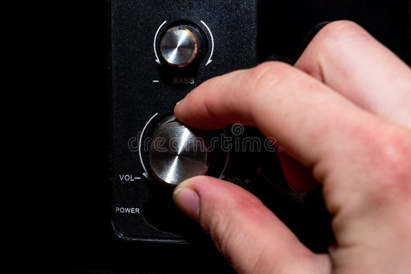 Hand Adjusting Volume Control of Subwoofer Audio Amplifier Stock Image ...