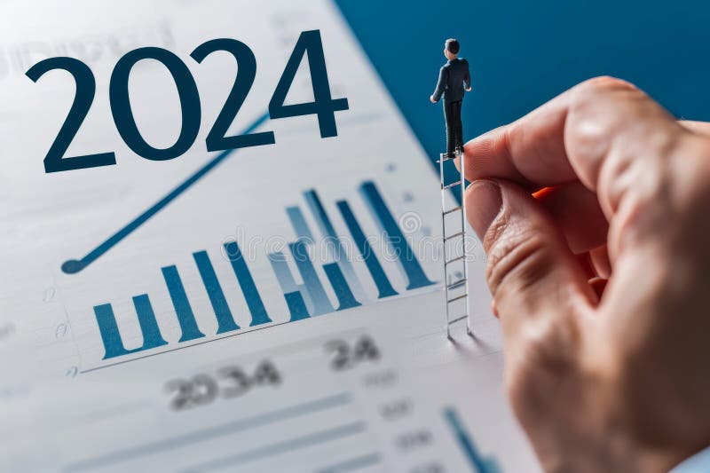 A Hand Adjusts a Miniature Figure Standing on a Ladder Next To Growth ...