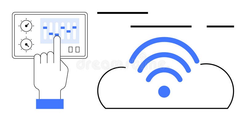 Hand Adjusting Controls with Cloud Communication Symbol Stock ...