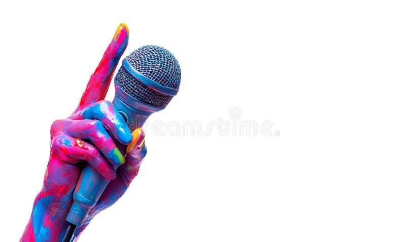 A Hand, Adorned with Vibrant Paint, Forcefully Grasps a Microphone ...
