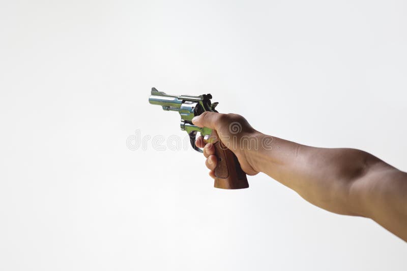 Hand Aim Revolver Gun on White Background Stock Photo - Image of ...