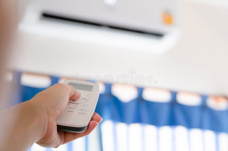 Hand with Air Conditioner Remote Controller, Woman Holding Remote Air ...