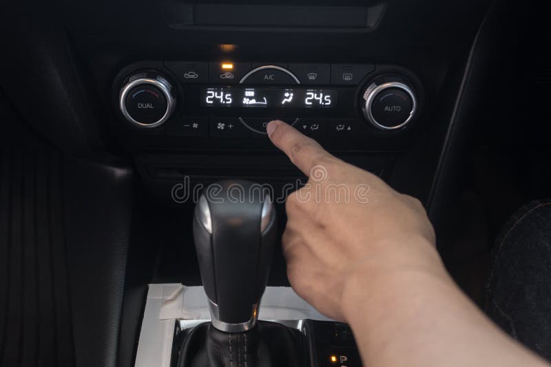 Hand on Air Control Buttons of a Modern Car Stock Image - Image of ...