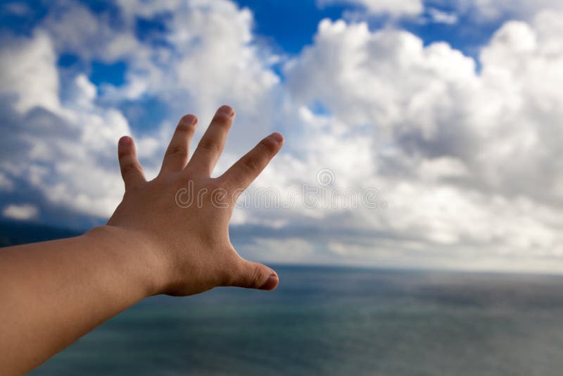 Hand in the Air and Touch Cloud Stock Photo - Image of sign, religion ...