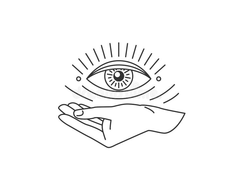 Hand With All-seeing Eye Design Element In Simple Flat Esoteric Line ...