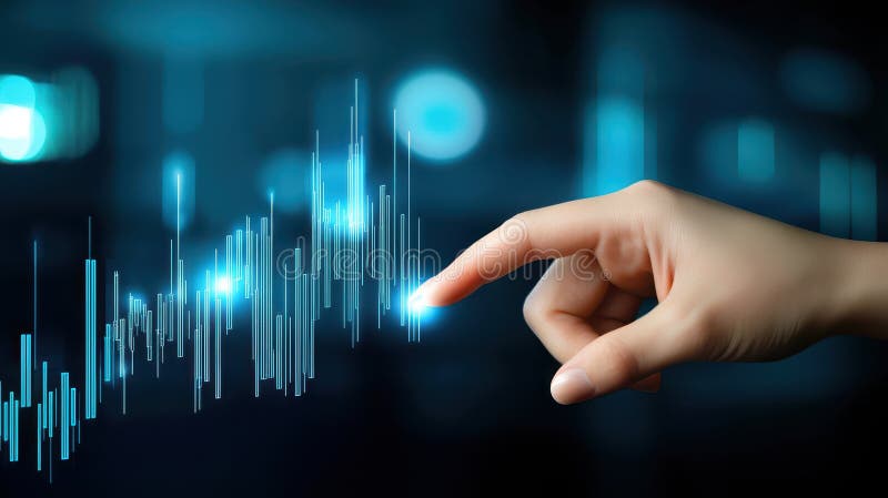 Hand Analyzing Blue Chart, Deciphering Growth Trends and Financial ...