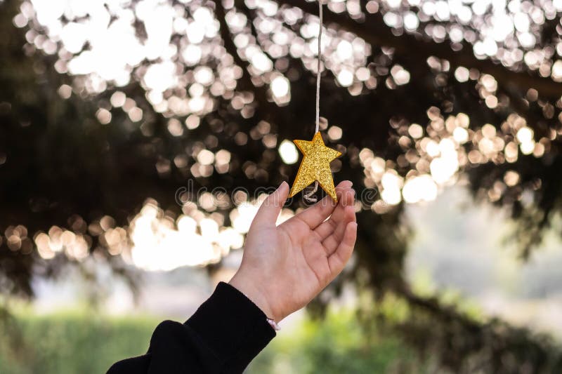 Hand of Anonymous Person Demonstrating Golden Star on Blurred ...