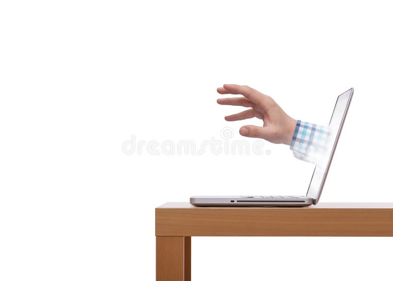 Hand Appears from Laptop Screen, Stock Photo - Image of modern, front ...
