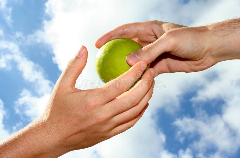 Hand and apple stock photo. Image of cloudy, body, green - 138850