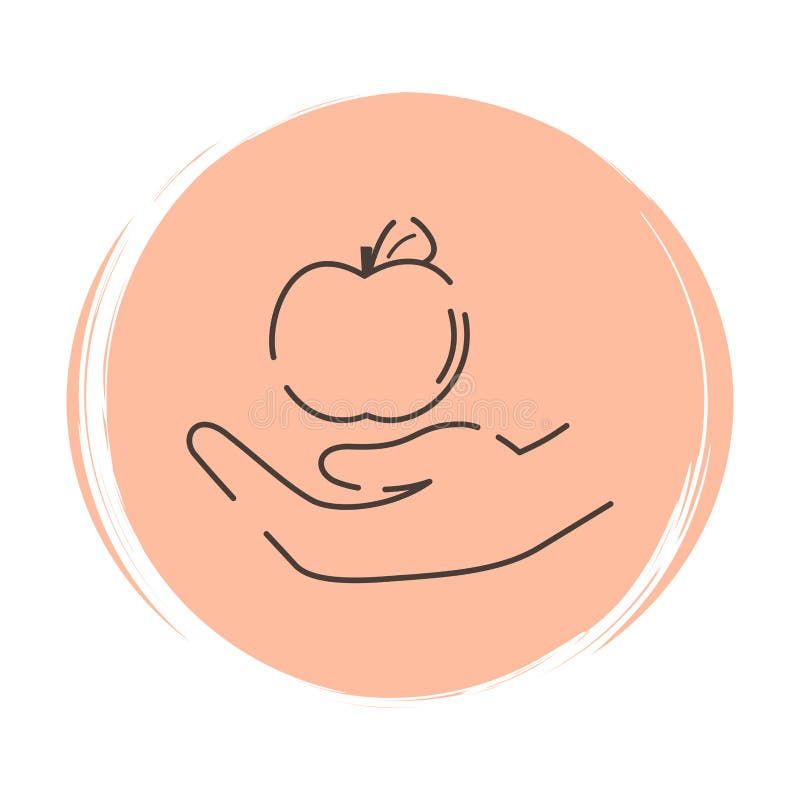 Hand with Apple Icon Logo Vector Illustration on Circle with Brush ...