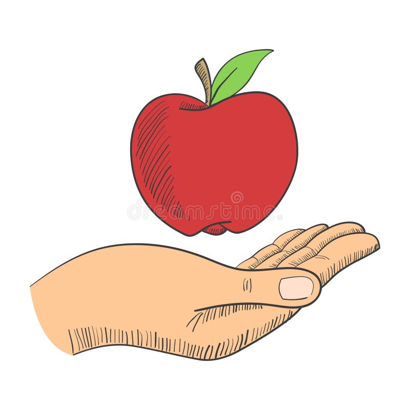A Hand Giving A Red Apple Icon, Icon Cartoon Stock Vector ...