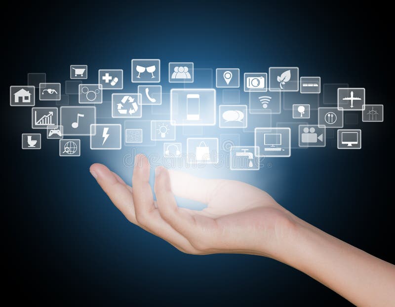 Hand with Application Button Technology Stock Image - Image of ...