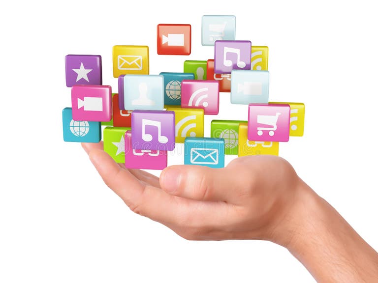 Hand with Application Software Icons. Social Media Stock Photo - Image ...