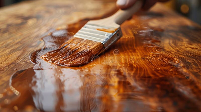 Hand Applying Varnish on a Wooden Surface Stock Image - Image of ...