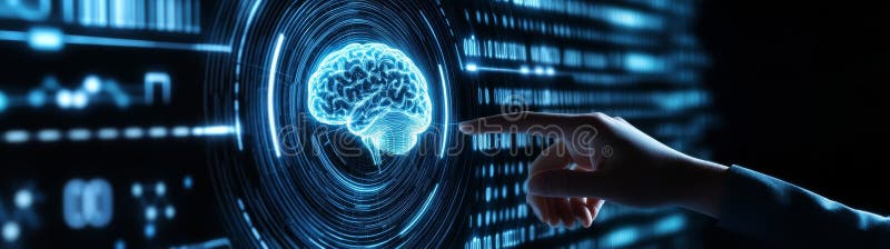 A Hand Approaches a Bright, Circular Digital Display, Embodying ...