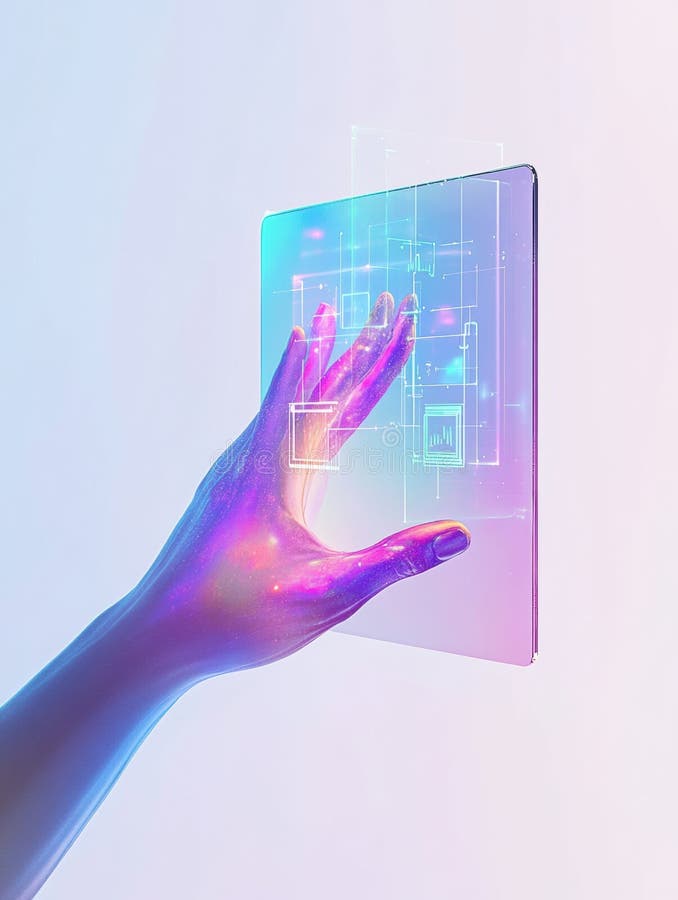 A Hand Approaches a Translucent Display Featuring Various Settings and ...
