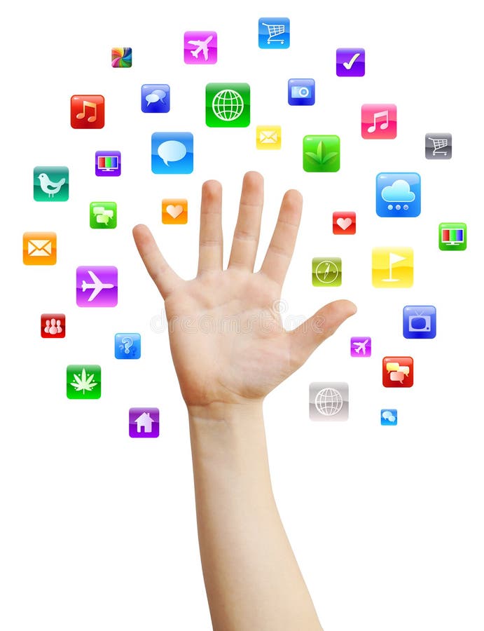 Hand Holding Smartphone with Colorful App Icons Stock Photo - Image of ...