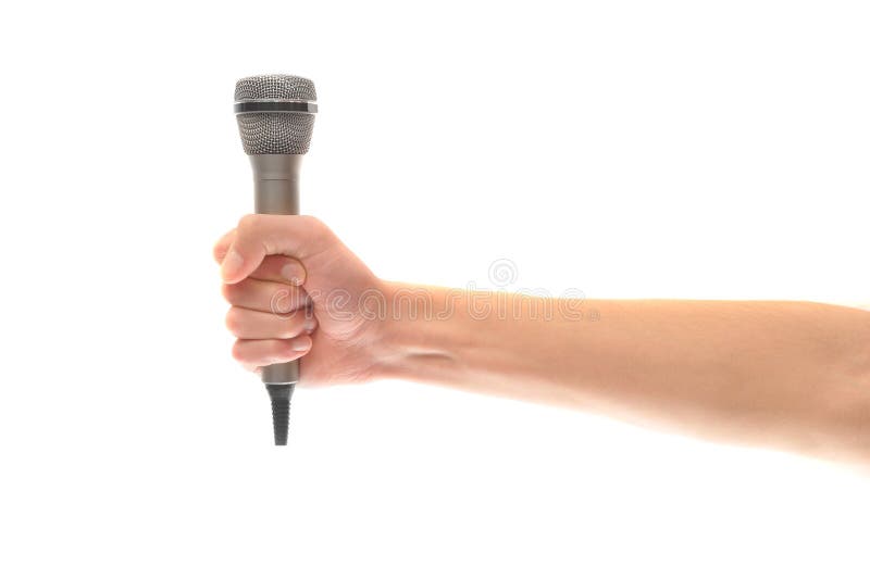 Hand and Arm Holding Microphone Isolated on White Stock Photo - Image ...