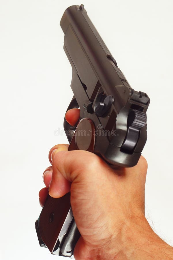 Hand with Gun Pointing Forward Close Up Stock Photo - Image of holding ...