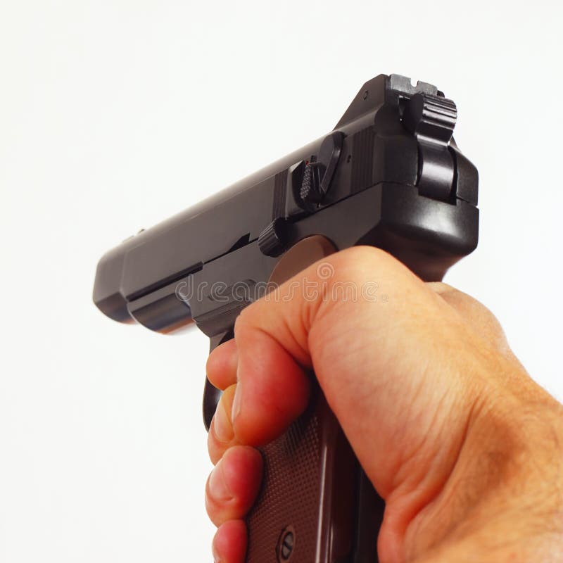 Hand with Gun Pointing Forward Close Up Stock Photo - Image of holding ...